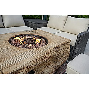 Abrihome® Propane Gas Fire Pit Table with Wood-Like Style, Gas Storage Firepit Table with Lid, Glass Fire Stones and Waterproof Cover, for Outdoor, Patio, Courtyard, Garden (Natural)