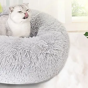 tinysiry Dog Kennel, Warm Comfortable Modern Style Round Cat Dog Nest, Non-Slip Long Plush Pet Bed Black 40cm