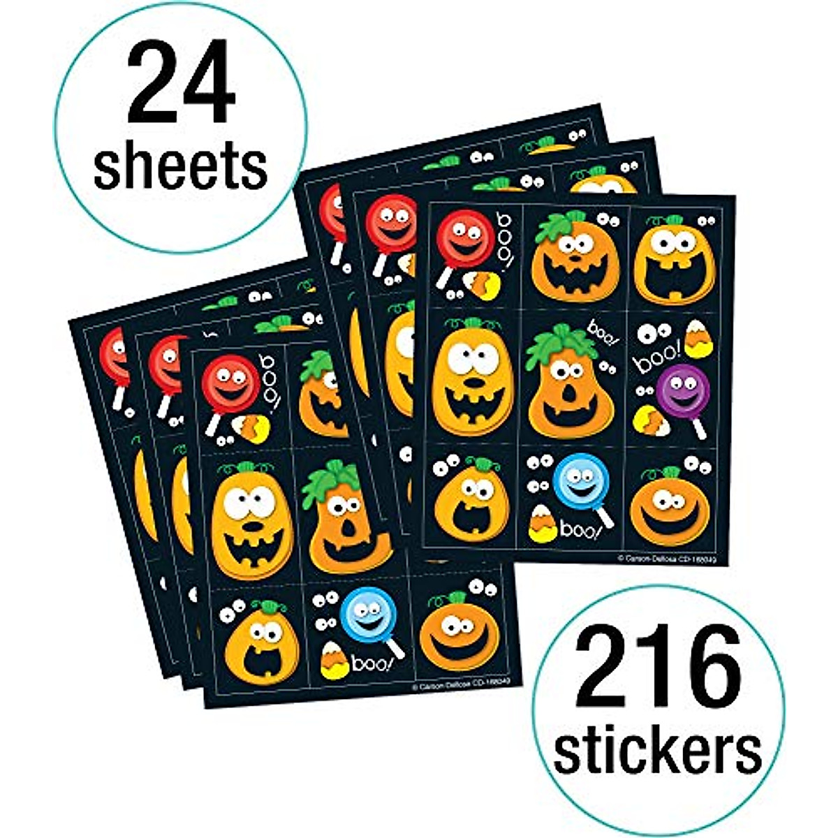 Carson Dellosa 216 Halloween Stickers, 24 Sheets of Candy Corn and Pumpkin Incentives for Fall Crafts, Scrapbooking, Teacher Planner, Reward Chart, Treat Bag, and School Supplies, Classroom Must Haves