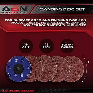 ABN Aluminum Oxide Sanding Discs 25-Pack, 3in, 36 Grit - Metal Sanding Wheels for Surface Prep and Finishing Work