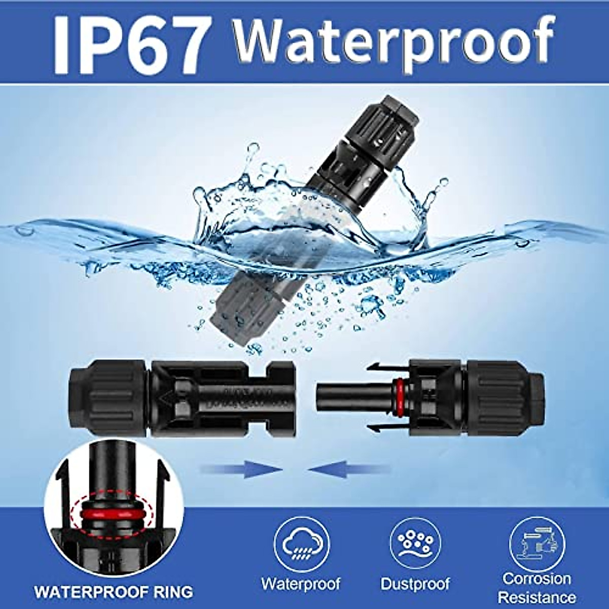 Qihengzhijia Solar PV Connector, 6 Pairs Male/Female Solar Connector, IP67 Waterproof Solar Panels Cable Connectors with 2PCS Solar Spanners Solar Wire Connectors