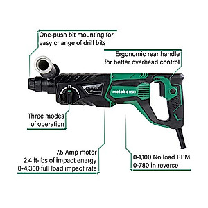 Metabo HPT Rotary Hammer | SDS Plus | 1-Inch, 7.5-Amp | For Drilling | Chipping and Hammer Drilling (DH26PF)