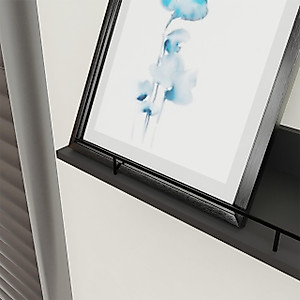 Giftgarden 16 Inch Black Floating Shelves with Black Metal Guardrail, Wood Shelves for Wall Storage Set of 3, Wall Shelf for Bathroom Bedroom Living Room Kitchen Nursery