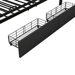 DUNTRKDU Queen Size Metal Platform Bed Frame with 2 Storage Drawers and Twin Size Trundle, Storage Platform Bed with Tufted Headboard for Kids/Teen/Adults, Noise-Free, No Box Spring Needed (Queen)