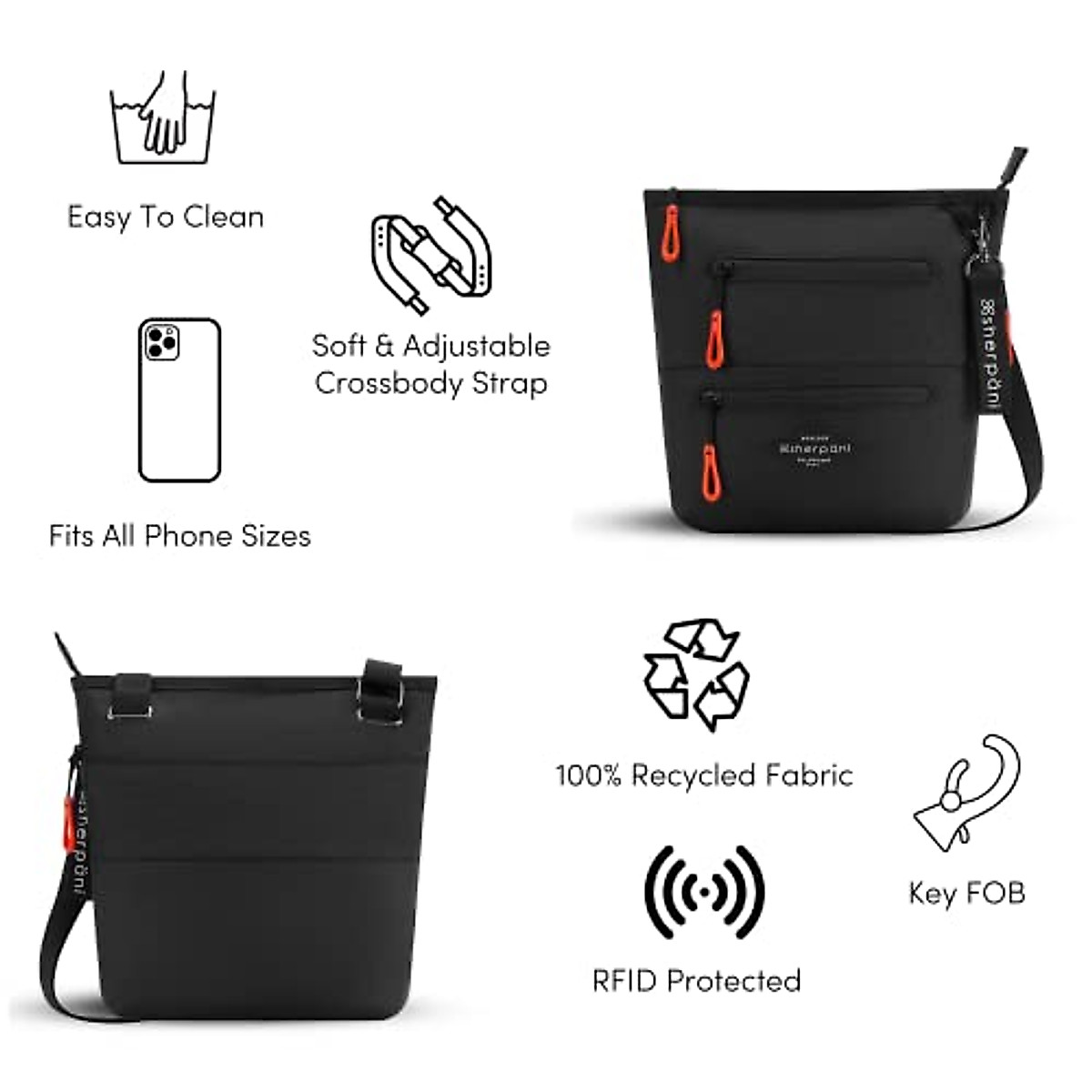 Sherpani Sadie, Nylon Crossbody Bag, Lightweight Shoulder Bag, Cross Body Purse, Crossbody Bags for Women, RFID Protection (Raven)