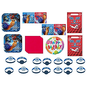 Turbo The Movie Birthday Party Supplies Decoration Bundle for 16 Includes Plates, Napkins, Invitations with Thank You Notes, Loot Bags