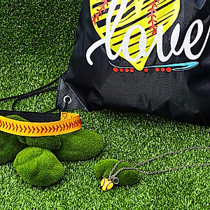 WILLBOND 4 Pieces Softball Girl Accessories Set, Softball Headband Softball Bracelet Softball Necklace Softball Drawstring Bag for Women Girls