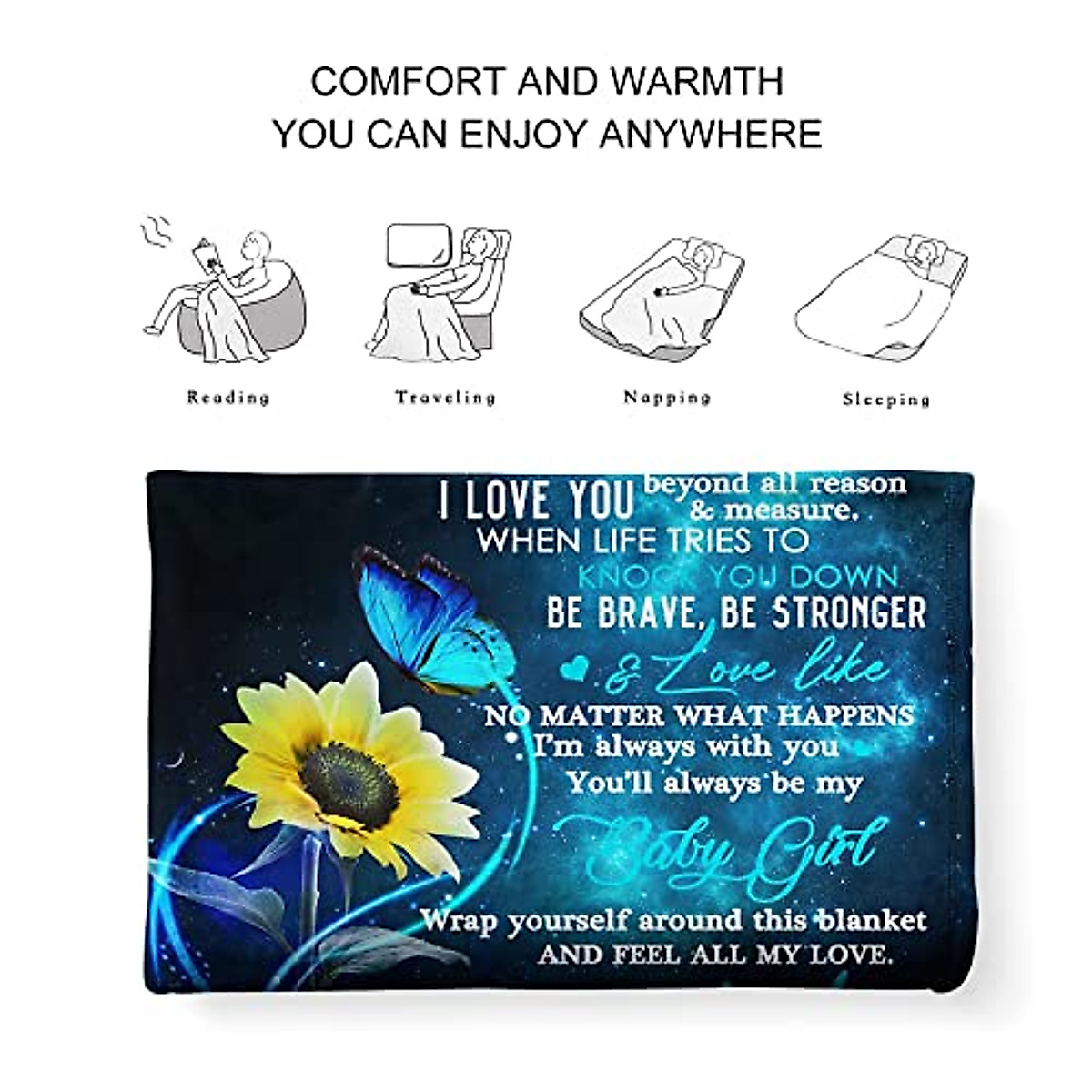 Gift for My Daughter Blanket from Mom as Birthday Present I Love You Letter to Her, Ultra-Soft Flannel Fleece Light Weight Bed Throw (60x50'', Daughter Gift)