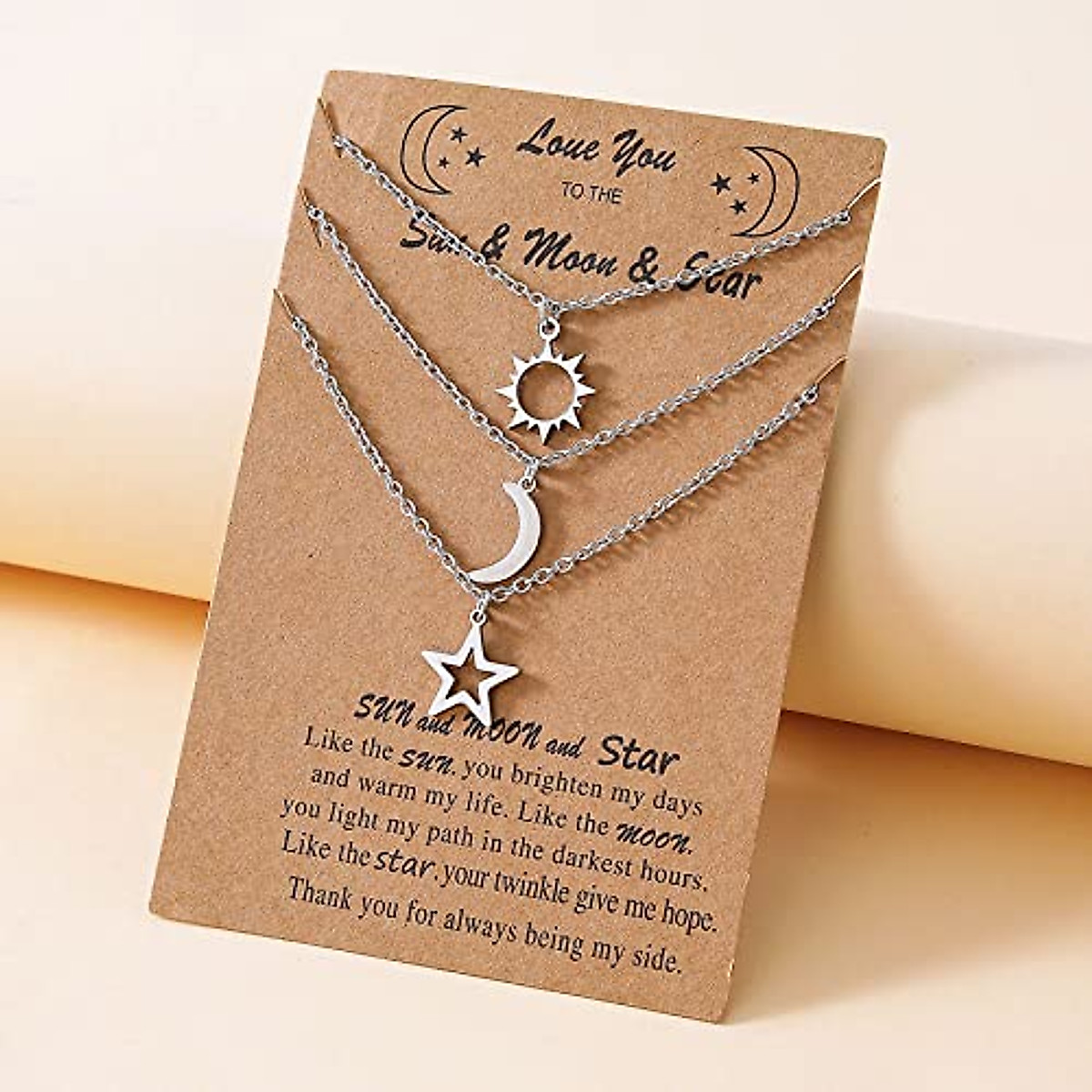 COLORFUL BLING Stainless Steel Sun and Moon Star Necklace 3 Best Friend Friendship Sister Set for Women Teens Girls Mom Daughter BFF Jewelry Gifts-yellow big