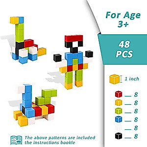 FindGood Magnetic Blocks, 48 pcs Magnetic Blocks for Toddlers Toys, STEM Educational Sensory Magnetic Building Blocks, Magnetic Cubes for Kids, Sensory Montessori Toys Blocks for Boys and Girls