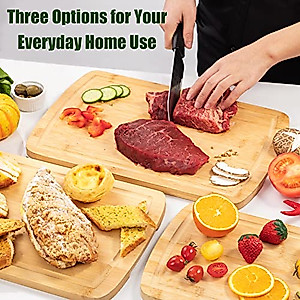 Bamboo Cutting Board Set for Kitchen Wood Chopping Board Set with Juice Groove and Side Handles Large Size Charcuterie Boards for Meat Vegetables Cheese(3 Pcs)
