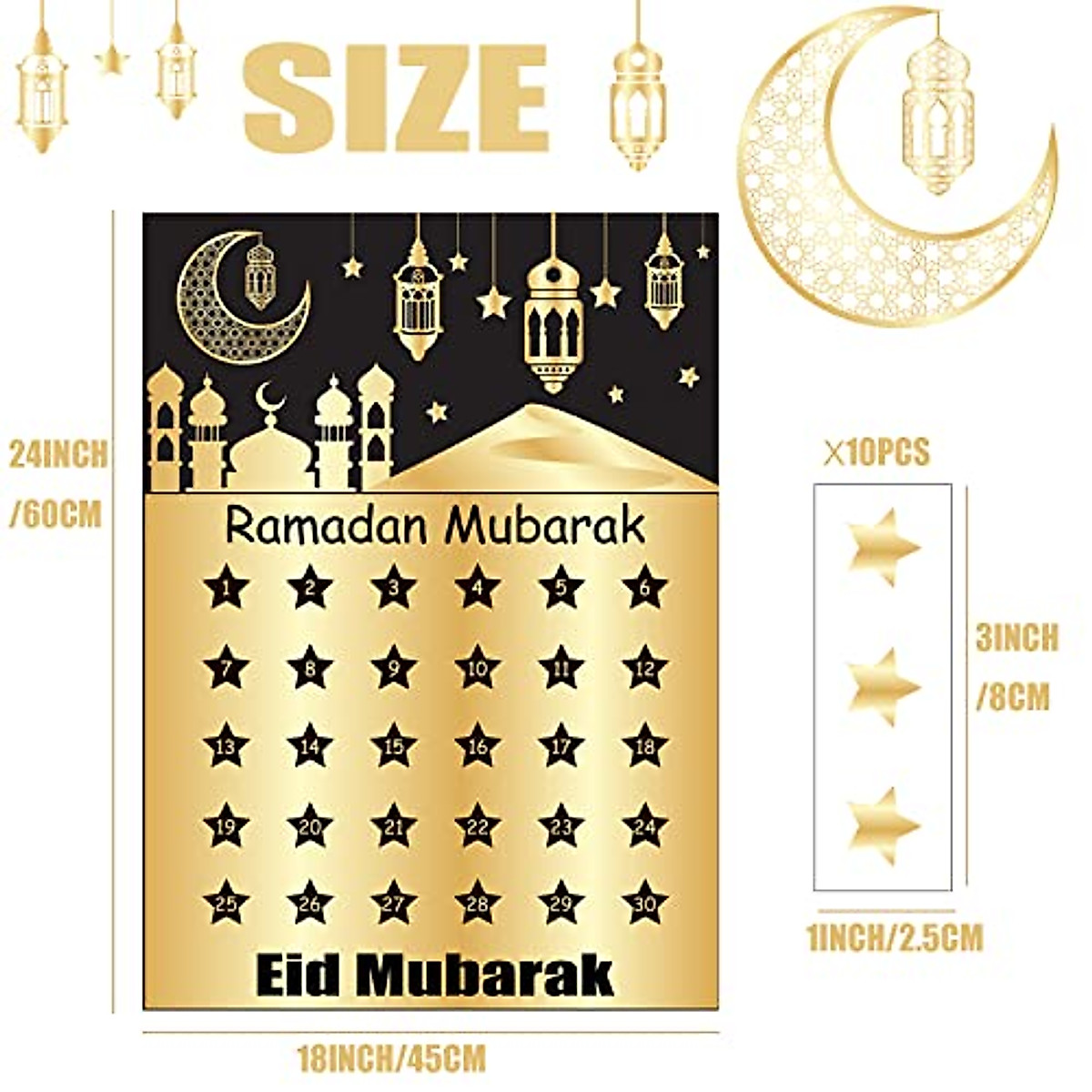 Ramadan Decorations Calendar Eid Calendar Countdown Advent Calendar 2023 Ramadan Calendar Eid Calender Activities for Kids with 30 Reusable Stars Ramadan Mubarak Gift Decor for Home Wall