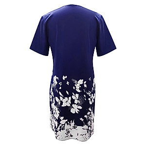 Women Plum Print Tshirt Dress Short Sleeve Casual Holiday Dress Smocked Tunic Dresses Vintage Spring Outfits