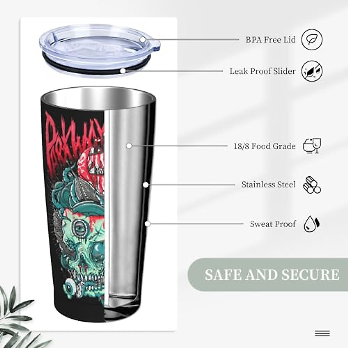 HIKTIEK Parkway Musics Drive Stainless Steel Insulated Car Sippy Cup With Lid Travel Mug for Cold Hot 20 oz