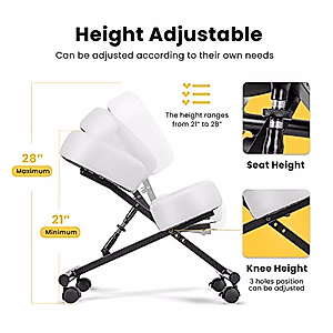 Ergonomic Kneeling Chair Adjustable Stool with Thick Foam Cushions and Smooth Gliding Casters for Home, White