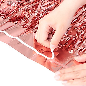 Mtkocpk 3-Pack 3.2x8 Feet Rose Gold Foil Fringe Backdrop Curtains Party Decorations - Perfect for Parties, Baby Showers, Gender Reveals, and Disco Fun, Party Backdrops Decor