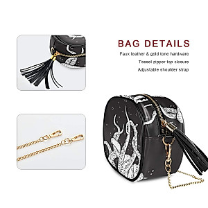 ALAZA Women's Octopus Tentacles on Black Cross Body Bag Chain Shoulder Handbag Purse with Tassel