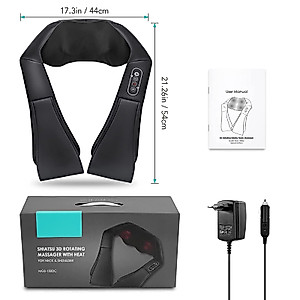 Neck Shoulder Massage with Soothing Heat, Electric Shiatsu Back Massager 3D Deep Tissue Kneading Massagers for Full Body Muscle Pain Relief Relax, Christmas Birthday Gift, Black