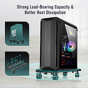 Metal Computer Tower Stand, Heavy Duty Mobile CPU Stand, CPU Holder Cart Under Desk, Width Adjustable Desktop Stand with Rolling Caster Wheels, PC Tower Stand Holder Fits Most Gaming PC Case - Black