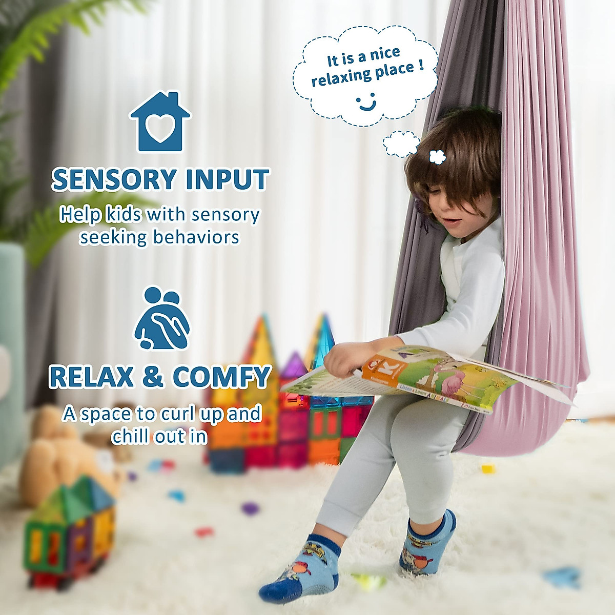 OUTREE Sensory Swing, Double Layer Therapy Swing with 360° Swivel Hanger, Healing & Relaxing Cuddle Sensory Swing for Kids and Adults with Autism, ADHD, Sensory Processing Disorder