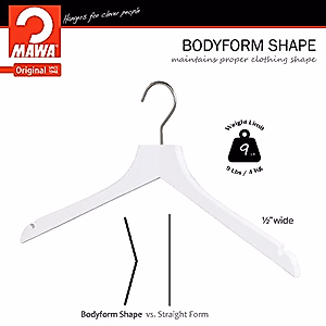 MAWA by Reston Lloyd, European Wooden Hanger, Beech Wood Straight Hanger with Shoulder Notches, Rotating Chrome Hook, White Finish, for Shirts, Blazers, Dress Clothes Hanger (26135)