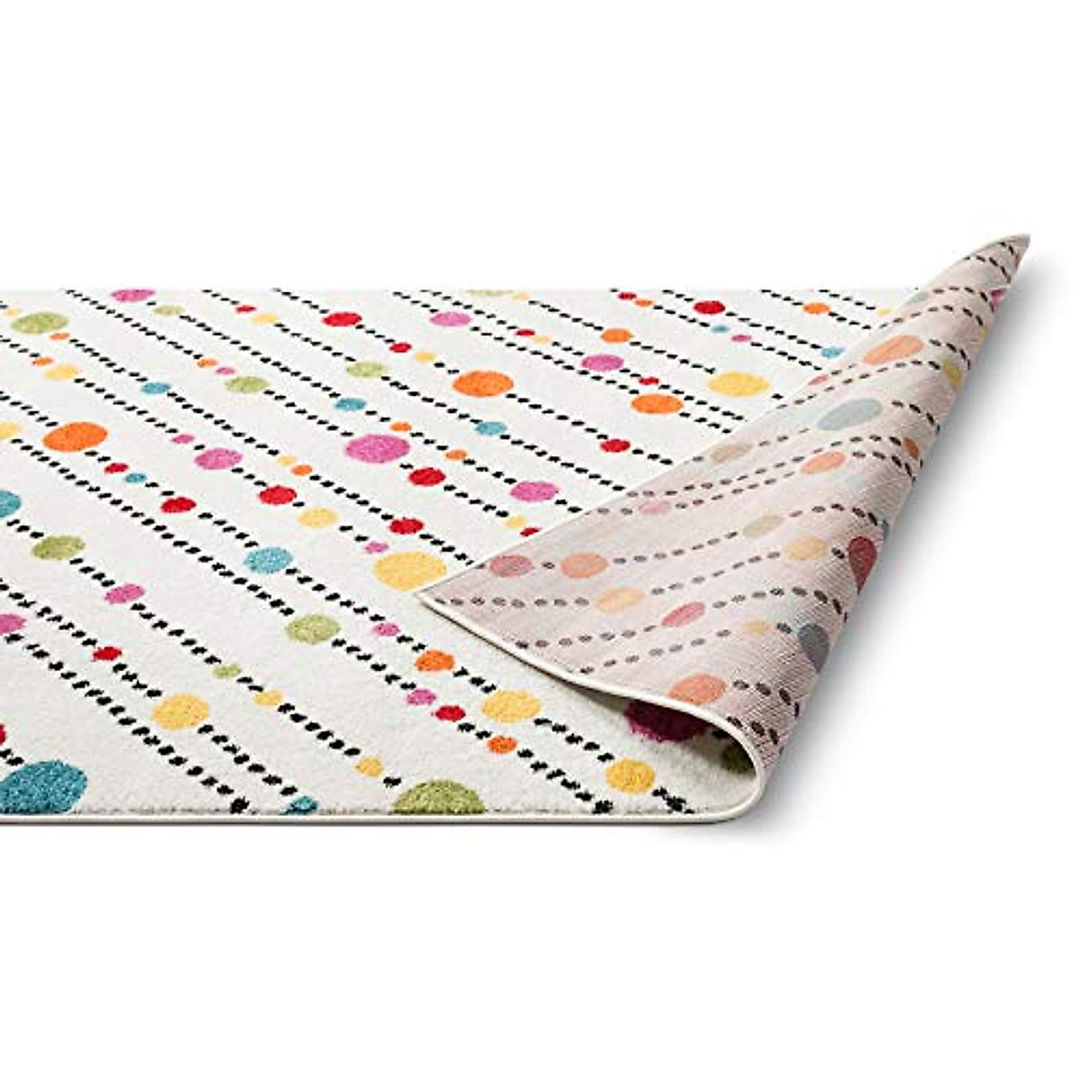 Well Woven StarBright Dandy Dots and Stripes Modern Abstract White 7'10" x 10'6" Kids Area Rug