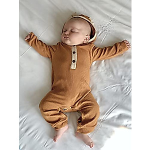 DISAUR Baby Girl Boy Clothes Newborn Outfit,Infant Baby Romper Cute Bear Ear Hooded Cotton Jumpsuit Long Sleeve Bodysuit 0-3M Brown