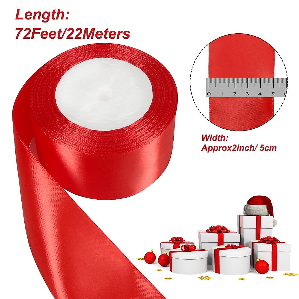 Tenn Well Red Satin Ribbon, 24 Yard 1.96 Inch Wide Silky Gift Ribbon for Bow Making, Gift Wrapping, Box Packaging, Crafting, Christmas Tree Decorations