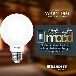 9 Watt LED G25 Light Bulbs, Warm Dimming 3000K (Soft White) - 1800K (Candlelight), 800 Lumens