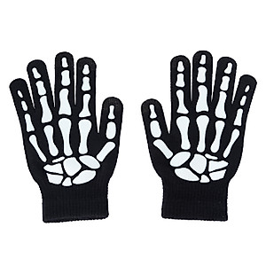 Spooktacular Creations Skeleton Gloves with Touchscreen, Glow in the Dark Short Skeleton Gloves for Adults, Kids, Halloween Costume Accessory, Cosplay Party