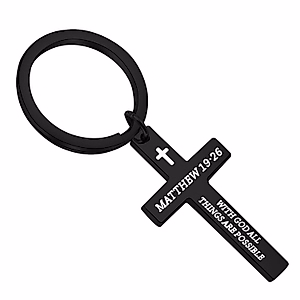 KUIYAI Matthew 19:26 with God All Things are Possible Cross Religious Keychain Christian Gift Bible Verse Inspirational Keyring (Black keychain)