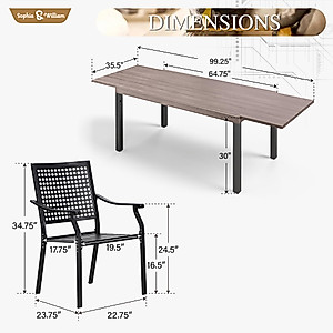 Sophia & William Patio Table and Chairs Set, Outdoor Dining Set for 8, 9 Piece Metal Patio Furniture, 99" Expandable Rectangular Table with Wood-Like Tabletop(Beehive)