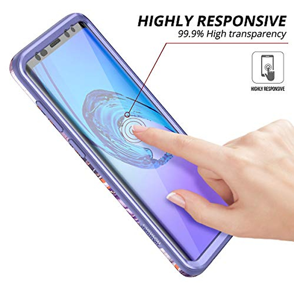 SURITCH Case for Galaxy S9, [Built-in Screen Protector] Hybrid Full-Body Protection Shockproof Rugged Bumper Soft Silicone Lavender Protective Cover for Samsung Galaxy S9 5.8 Inch (Purple Marble)