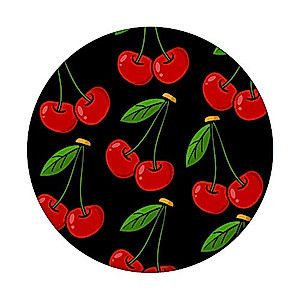 Cherry Cherries Pattern On Black Background Cute For Girls PopSockets PopGrip: Swappable Grip for Phones & Tablets