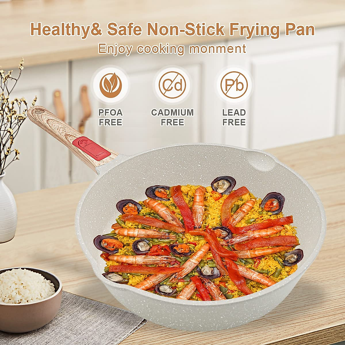 Bobikuke 11 inch/5Qt Nonstick Deep Frying Pan with Lid, Non Stick Skillets for Cooking Saute Pan with Removable Handle, Dishwasher & Oven Safe, PFOA Free, Compatible with All Stovetops