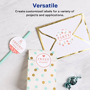 Avery Matte White Round Labels with Sure Feed, 2" diameter, 300 Matte White Printable Labels