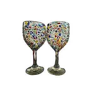 Set of 2 Handblown Pebbled Texured Wine Glass,100% Made in Mexico