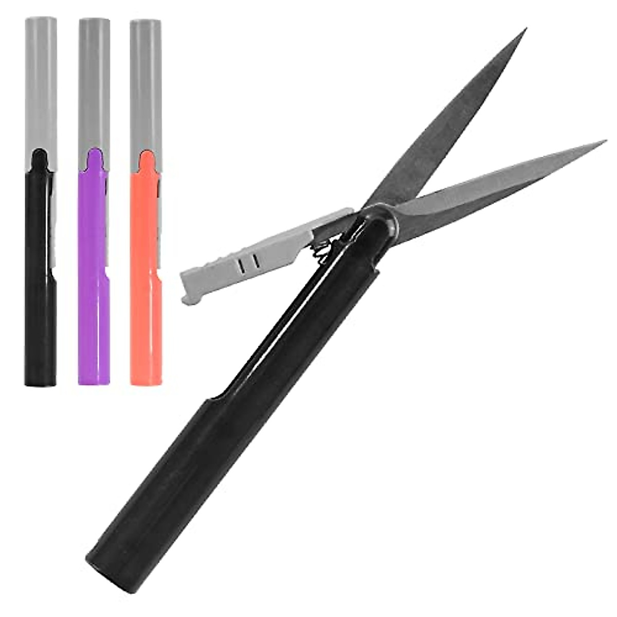 BambooMN Penblade Pen-Style Portable Travel Scissors - Living Coral, Charcoal, & Purple - 1 Pair Each