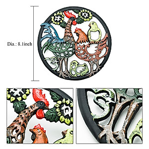 Sungmor Cast Iron Trivet for Wood Stove - Dia-8.1 Inch Rustproof Round Stands for Hot Pots/Dishes/Pans - Decorative Metal Table Trivet for Kitchen Cooking