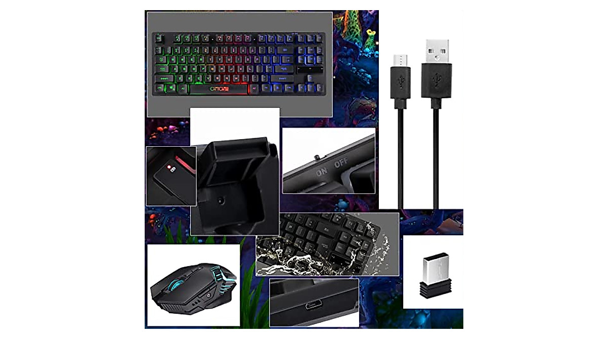 Gaming Wireless TKL Keyboard Mouse Combo - Rechargeable & LED