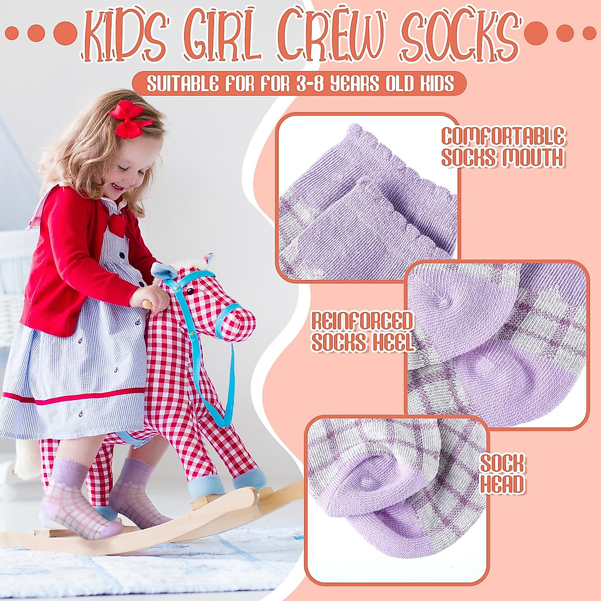 Bencailor 20 Pairs Cartoon Pattern Crew Socks Cute Patterns Ruffle Crew Socks Cotton Cute Socks for Kids Girls (Ages 6-8)