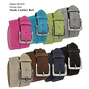 Square Buckle Casual Jean Suede Leather Belt 1 1/2" Wide (Gray, 34)