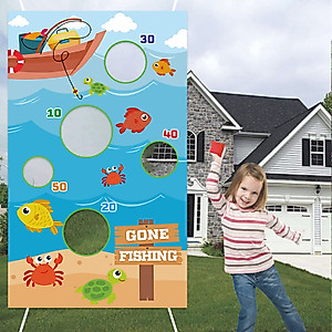 Gone Fishing Fisherman Toss Games Banner Backdrop Fisher Fish Theme Decor Decorations for Indoor Outdoor Boys Girls Birthday Party Baby Shower Fishing Events Fishing Party Fisherman’s Party Supplies