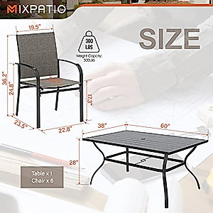 MIXPATIO Patio Dining Set 7 Piece Outdoor Furniture Set with 6 Brown Textilene Chairs and Metal Rectangular Table for Deck Garden Backyard Lawn Poolside