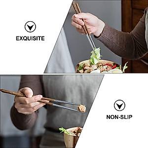 Reusable Metal Stainless Steel Chopsticks: 2 Pairs Long Cooking Chopsticks with Wooden Handle Japanese Type Sashimi Chopsticks for Home Restaurant