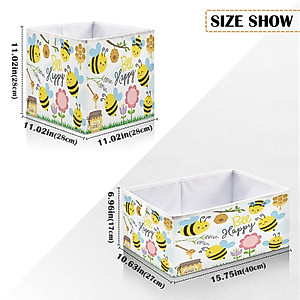 ALAZA Collapsible Storage Cubes Organizer,Cute Bees and Honey Storage Containers Closet Shelf Organizer with Handles for Home Office