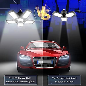 FBIRUNYI 2 Pack LED Garage Lights, 150W 15000LM 6500K Deformable LED Garage Ceiling Light Shop Lights with 5+1 Multi-Position Panels for Garage Workshop Basement Support E26/E27 Screw Socket