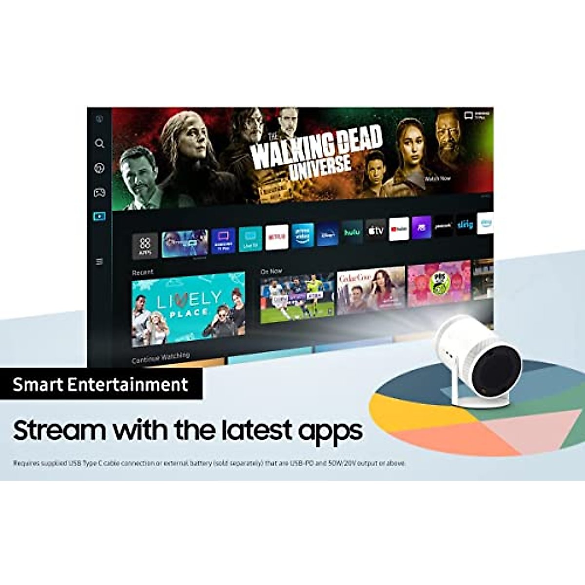 SAMSUNG 30”- 100” The Freestyle FHD HDR Smart Portable Projector for Indoor and Outdoor Home Theater with Premium 360 Sound Alexa Built-in with an Additional 1 Year Coverage by Epic Protect (2022)