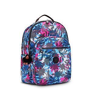 Kipling Women's Seoul Extra Large 17” Laptop Backpack, Durable, Roomy with Padded Shoulder Straps, School Bag, Brilliant Blossoms, 13.5''L x 18.25''H x 7.75''D