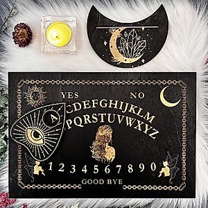 OKDOKEY Black Spirit Board & Tarot Card Stand Kit(3PC) | Black Wooden Laser Engraved Spirit Board | Unique Metaphysical Spirit Game | Talking Board | Seance |Witch Personalized Gift—Classic Series